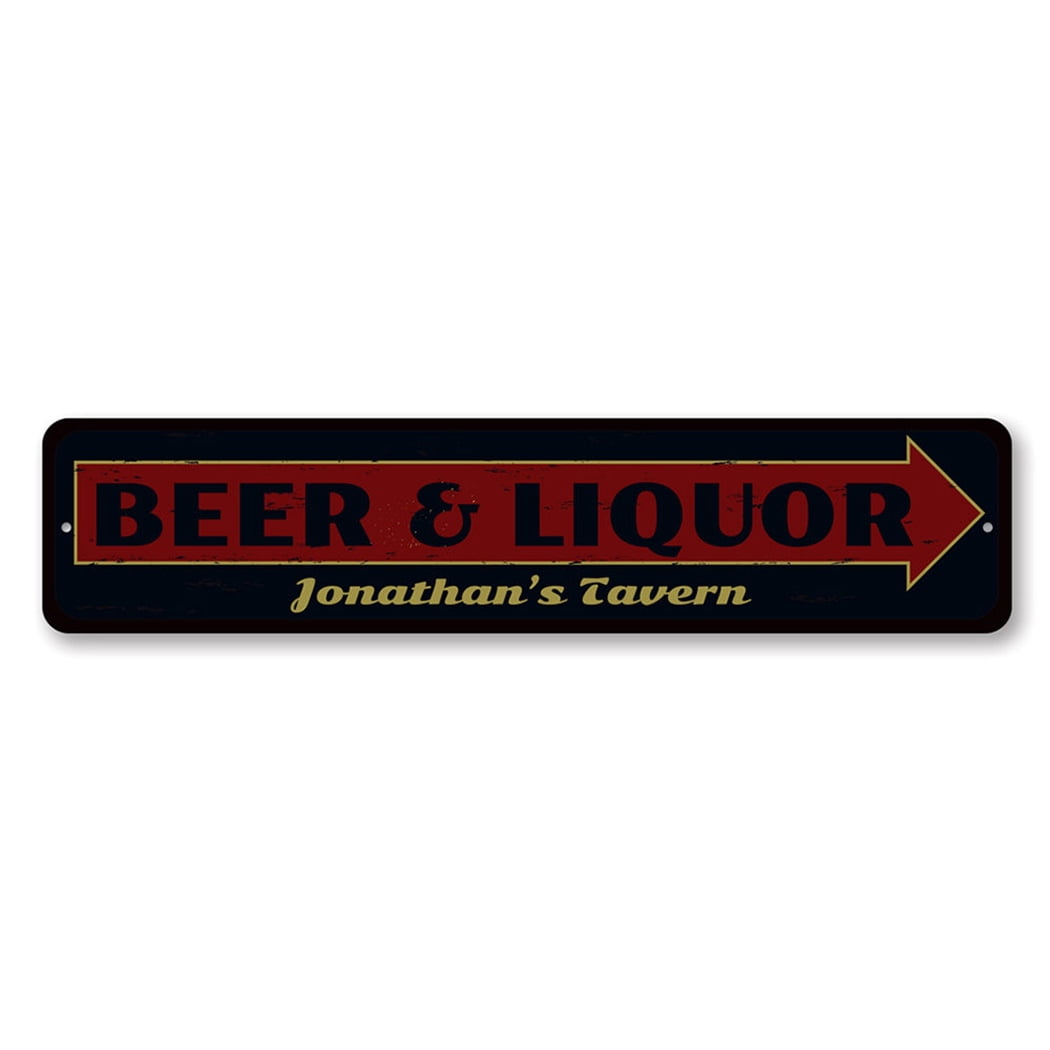Beer & Liquor Sign, Directional Arrow Sign, Custom Tavern Name Sign ...