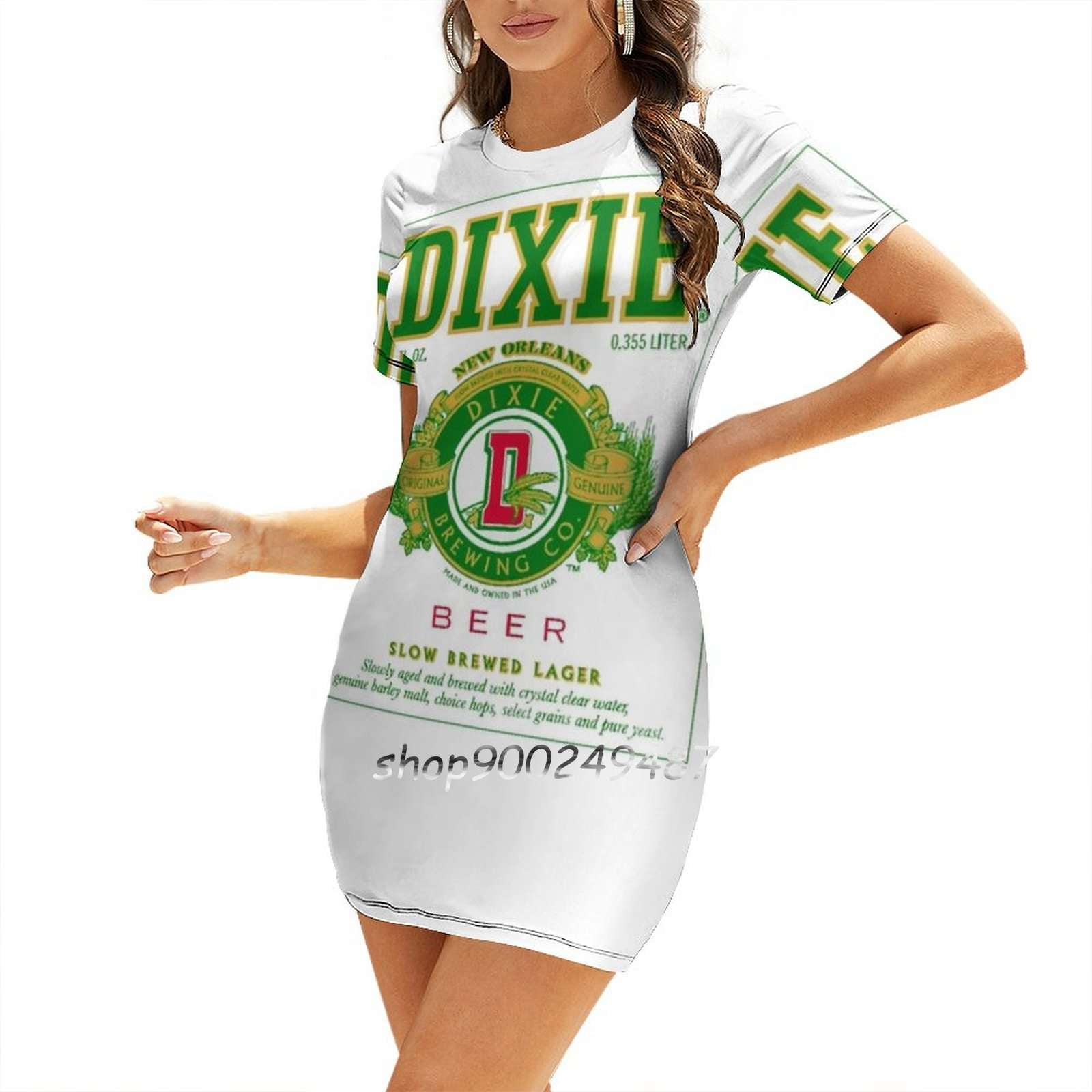 Beer Logo Sweetheart Knot Flared Dress Fashion Design Large Size Loose ...