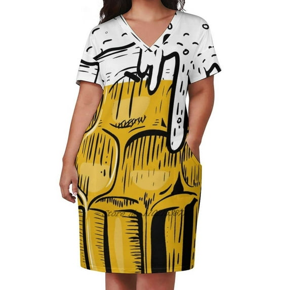Beer Loose Pocket Dress Women'S Printed Dresses V Neck Casual Dress New ...