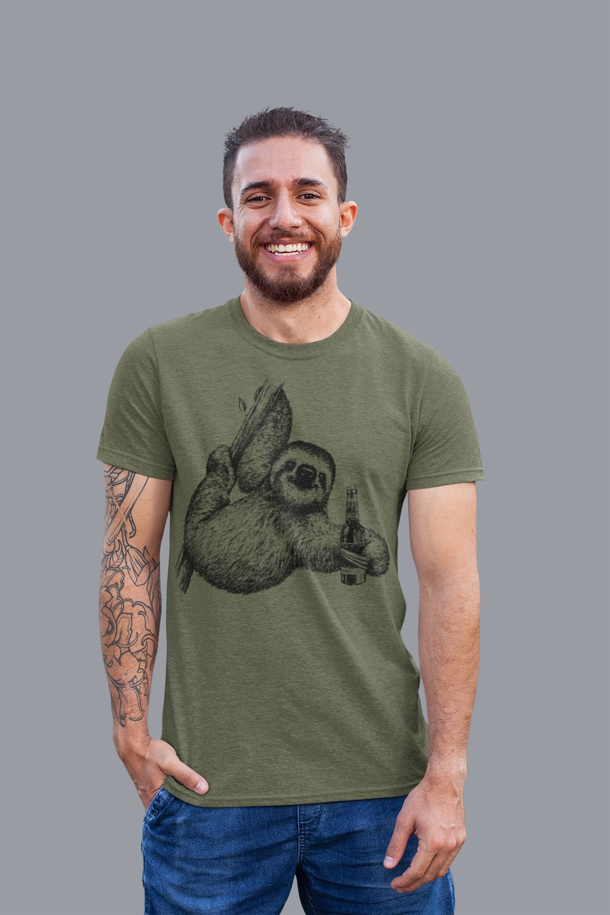 Beer Lover Sloth Shirt, Sloth Drinking Beer Animal Graphic Craft Beer ...