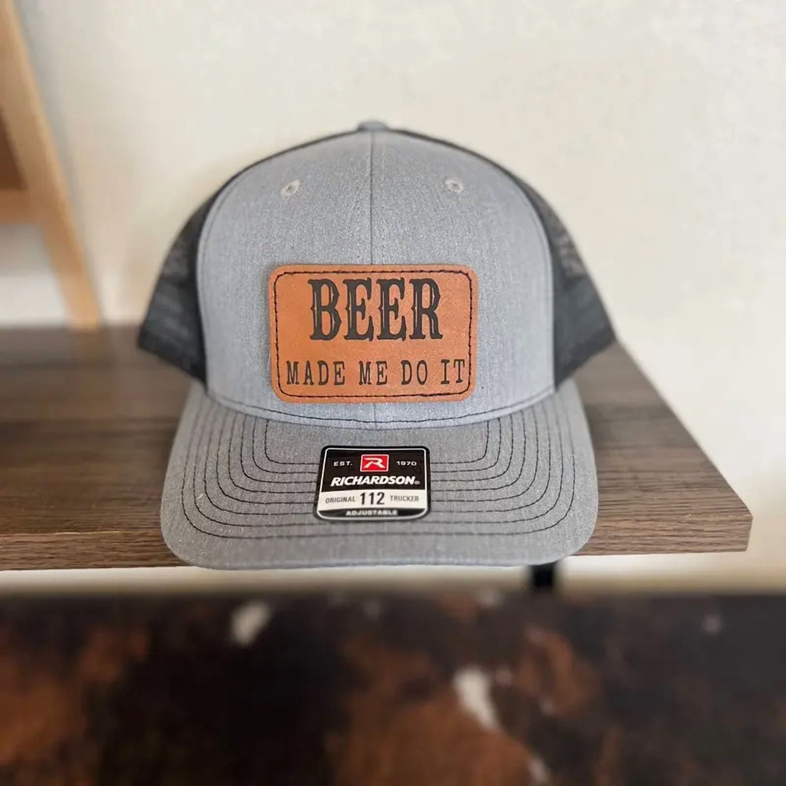Beer Made Me Do It Leather Patch Hat, Adjustable Trucker Snapback Cap ...