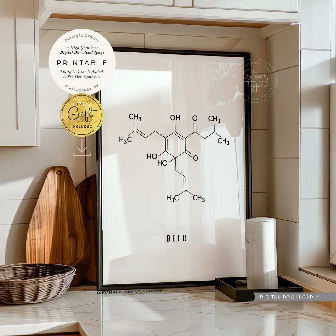 Beer Molecule, Wall Art, Man Cave Molecule Science Chemistry Art ...