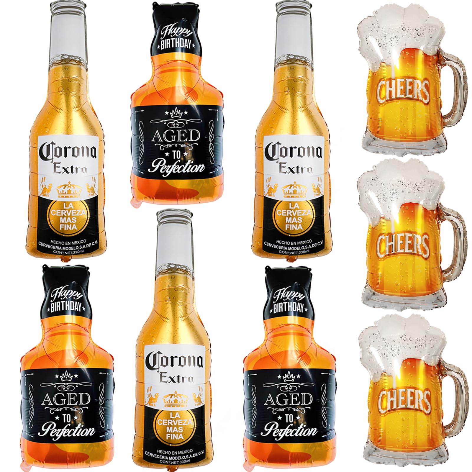 9pcs Beer Themed Mylar Balloons, Corona Whisky Beer Mug Helium Balloons ...