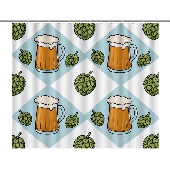 Beer Mug Hops Pattern Print Shower Curtain,Cloth Fabric Waterproof ...