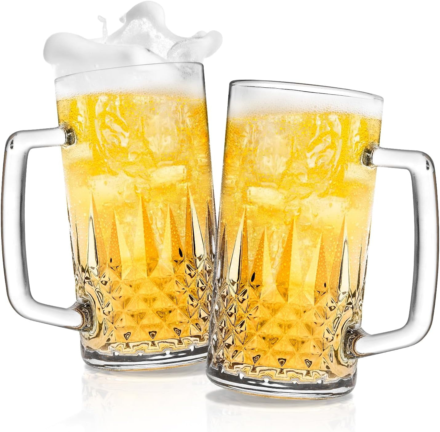 Beer Mug Set of 2, 20oz Crystal Beer Glasses with Handle, Glass Beer ...