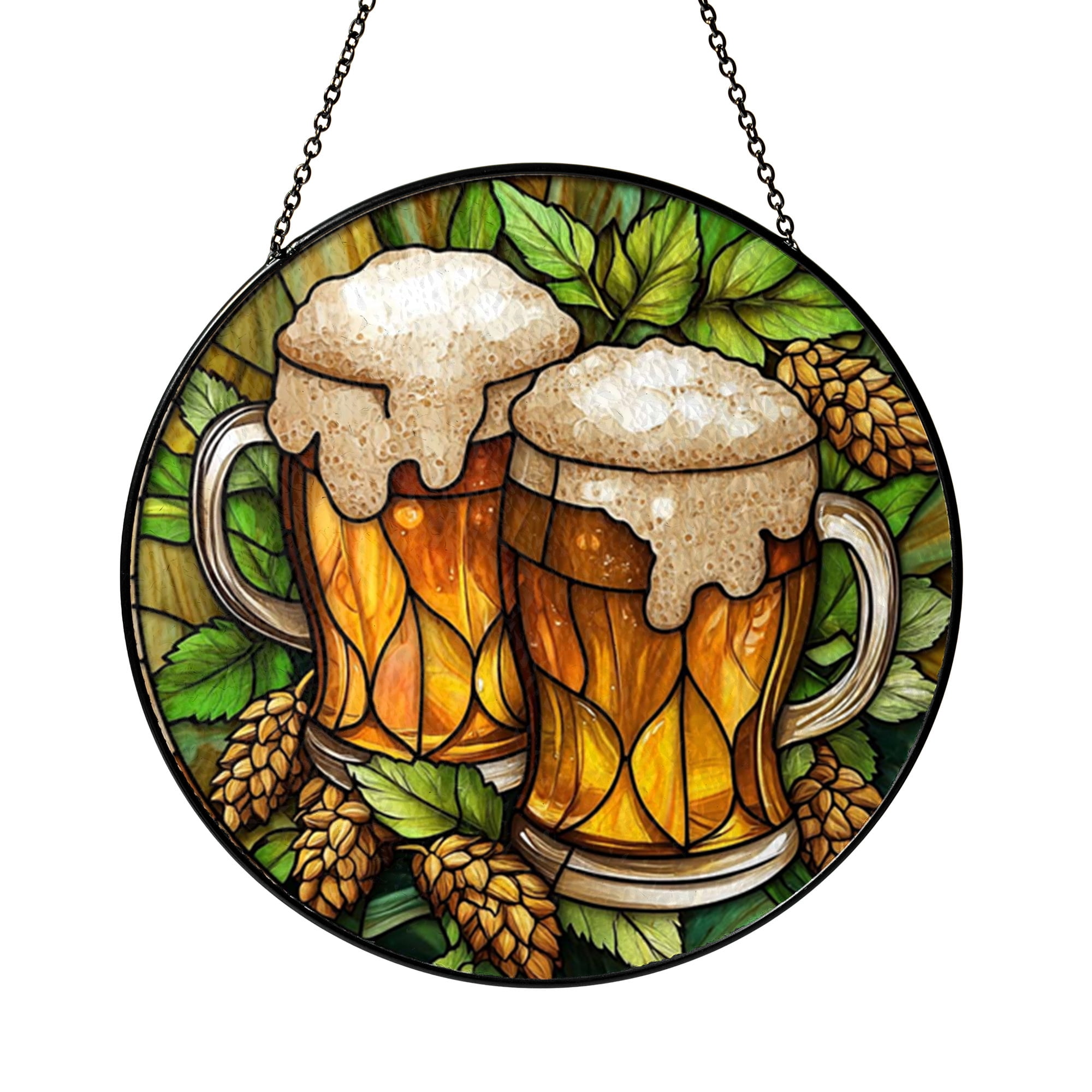 Beer Mug Stained Glass Suncatcher Window Hanging, Foamy Beer Mugs and ...