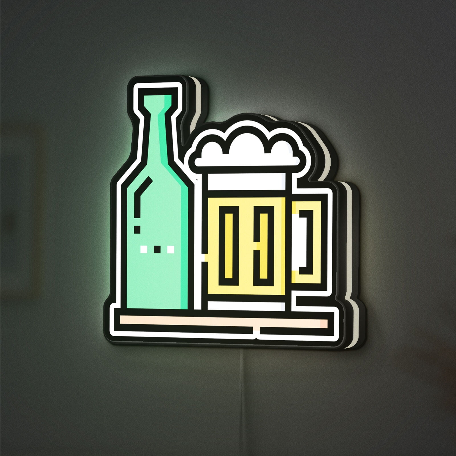Beer Mug and Bottle 3D Novelty Light Box, Alcoholic Drink Decor for Pub ...