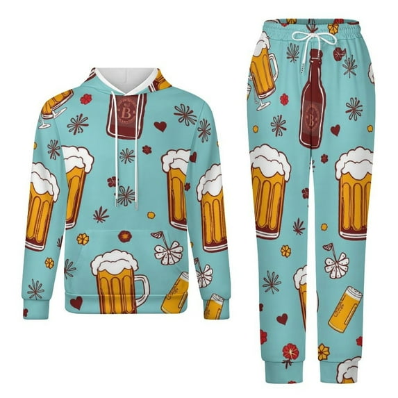 Beer Mugs And Floral Design(2) Hoodie + Pants Suit Cool Men/Women 2 Pcs ...