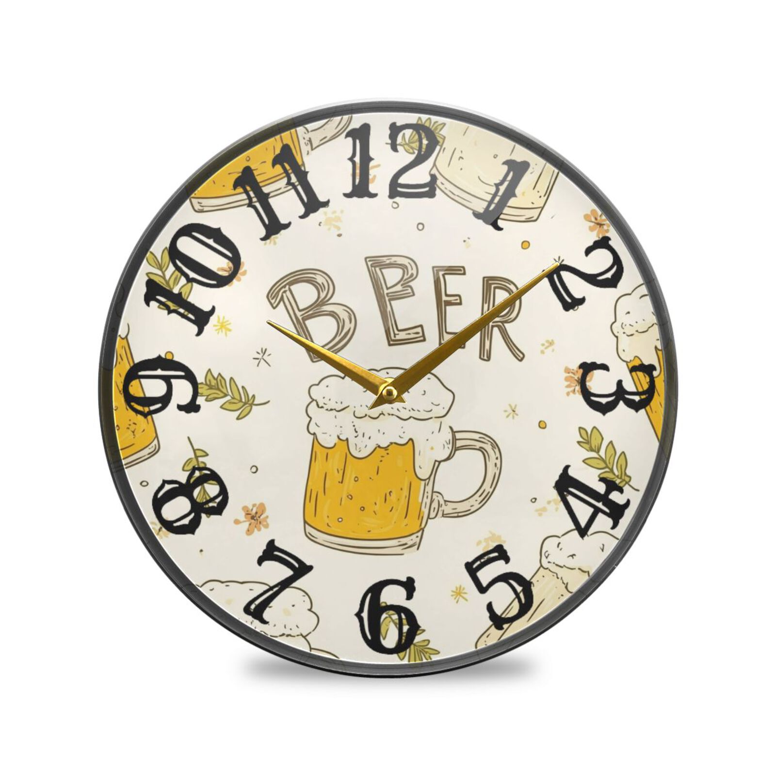 Beer Mugs Wall Clock 12 Inch Silent Non Ticking Battery Operated Easy ...