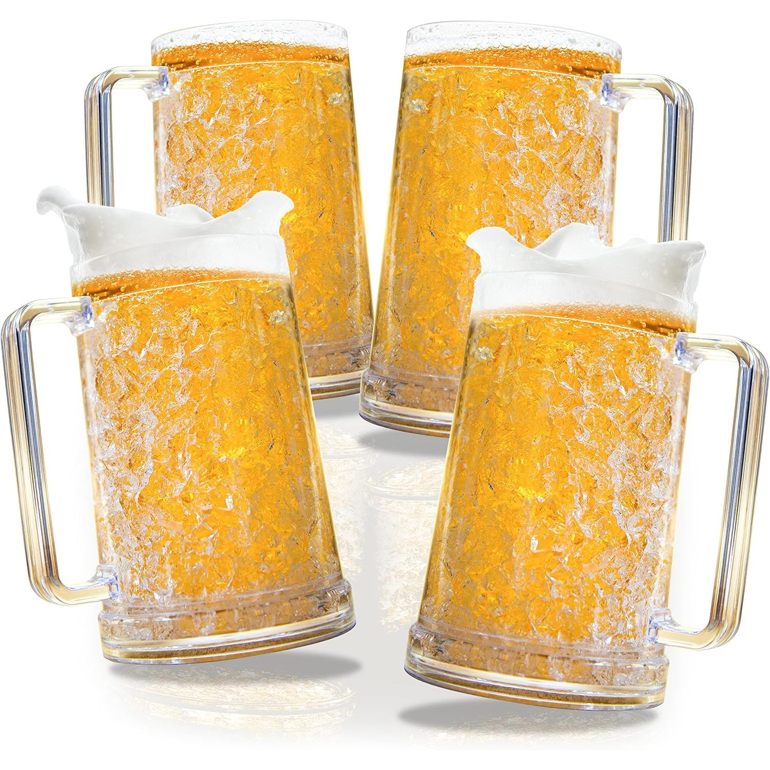 Beer Mugs with Gel Freezer 16 oz, Clear Double Walled Beer Mugs with ...