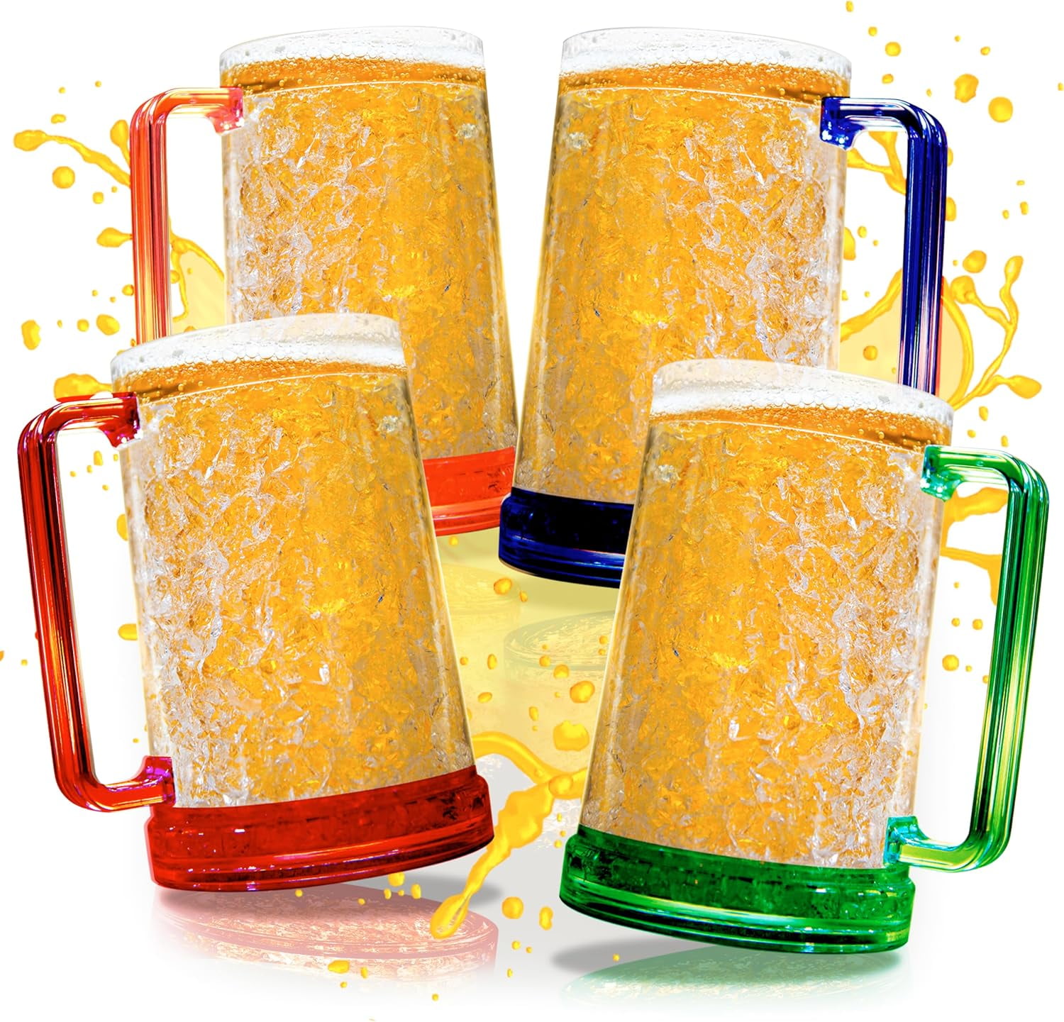 Beer Mugs with Gel Freezer 16 oz, Double Walled Beer Mugs with Handles ...