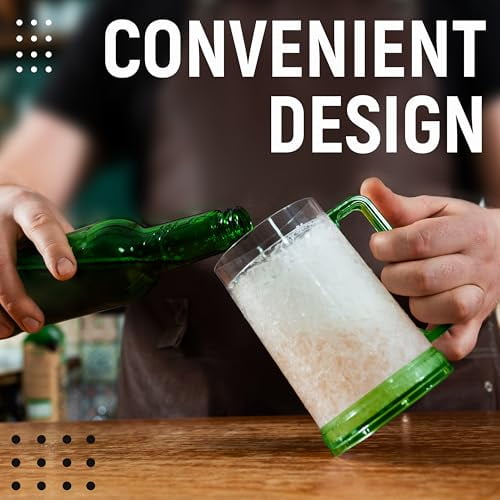 Beer Mugs with Gel Freezer 16 oz, Double Walled Beer Mugs with Handles ...