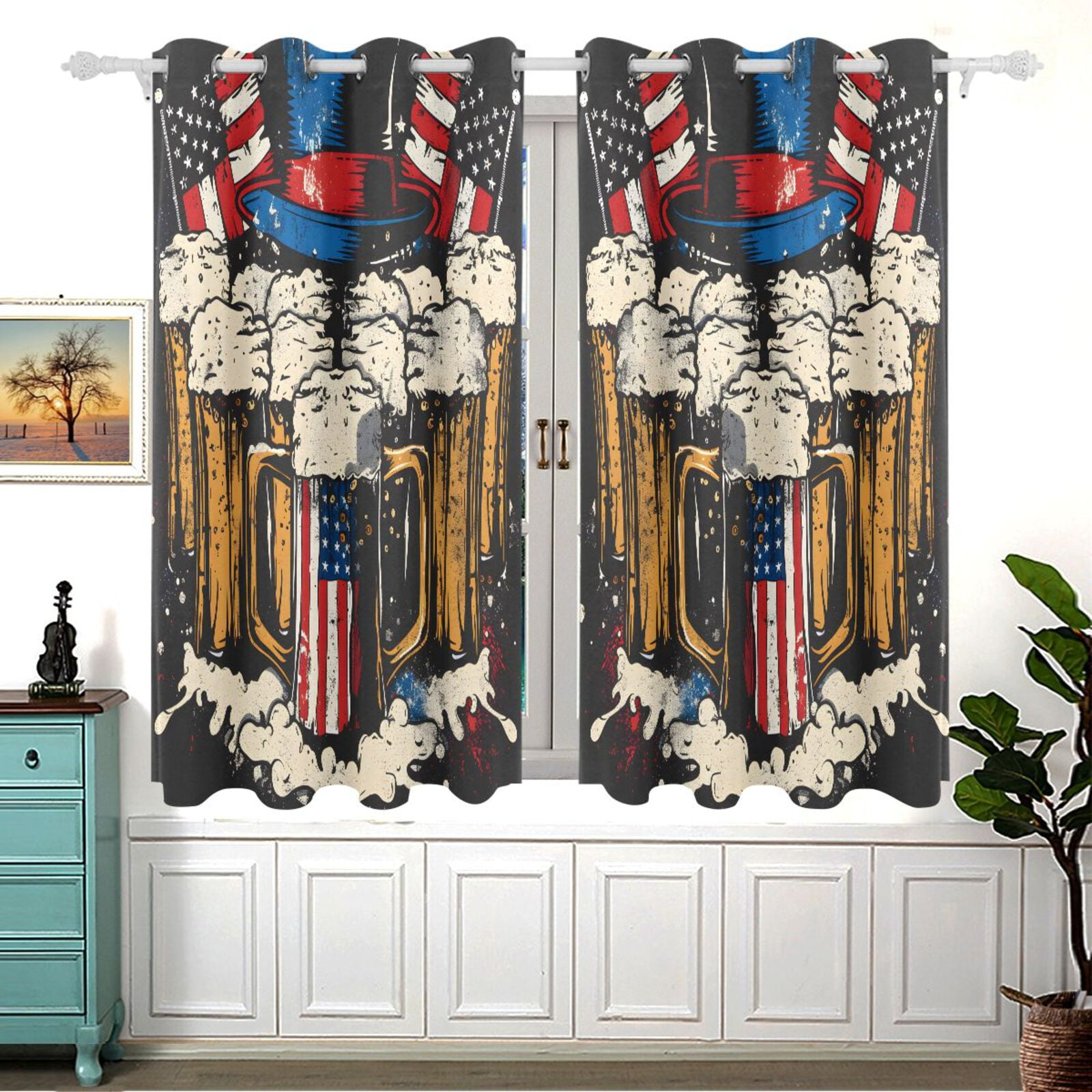 Beer National Flag Hat Curtains Grommet Black Out 54 Inch Length ...