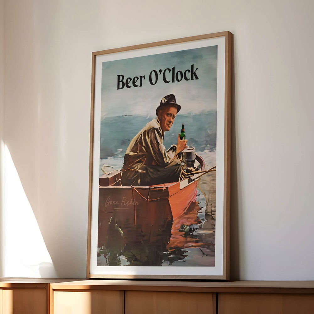 Beer O'Clock Fishing Print Fun Bar Wall Art Home Decor Office Wall Art ...