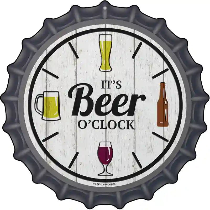 Beer Oclock Novelty Metal Bottle Cap Sign 12" Sign (BC) - Walmart.com