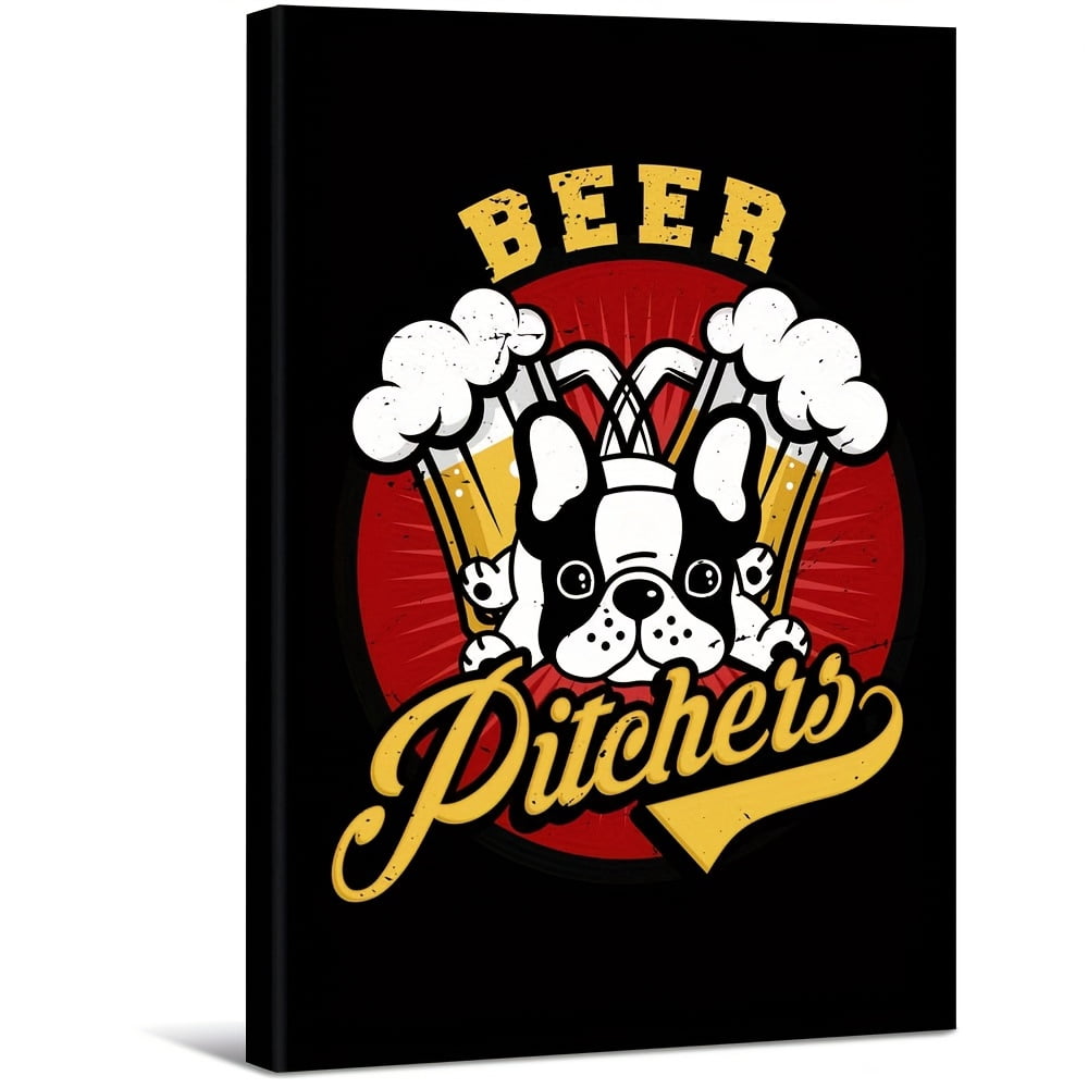 Beer Pitchers Logo With Dog Large Wooden Framed Wall Art Home Decor ...