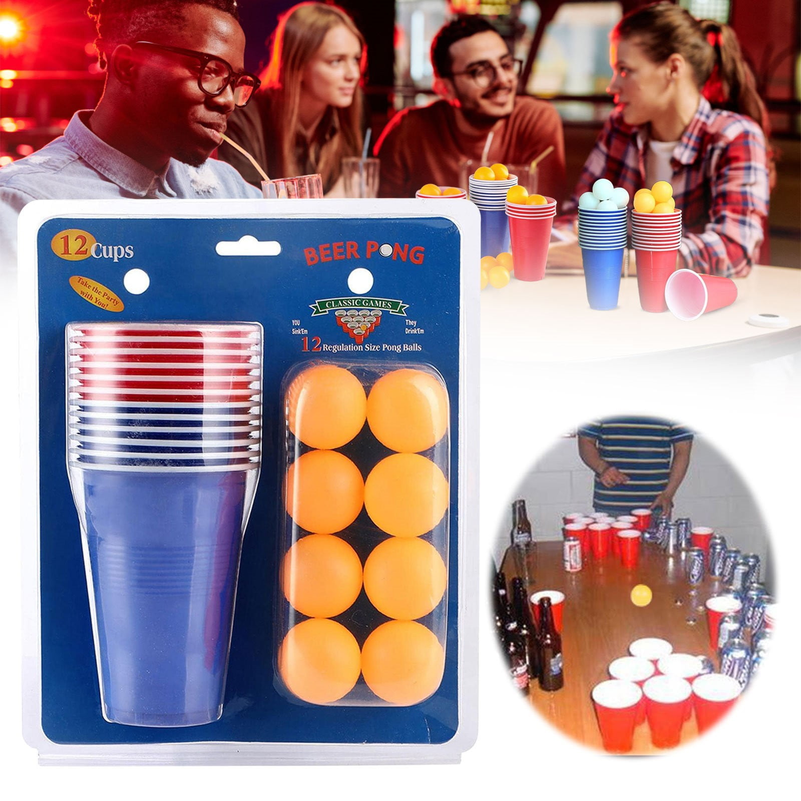 Beer Pong Set - 12 Durable Cups in Red & Blue, 8 Precision Ping Pong ...