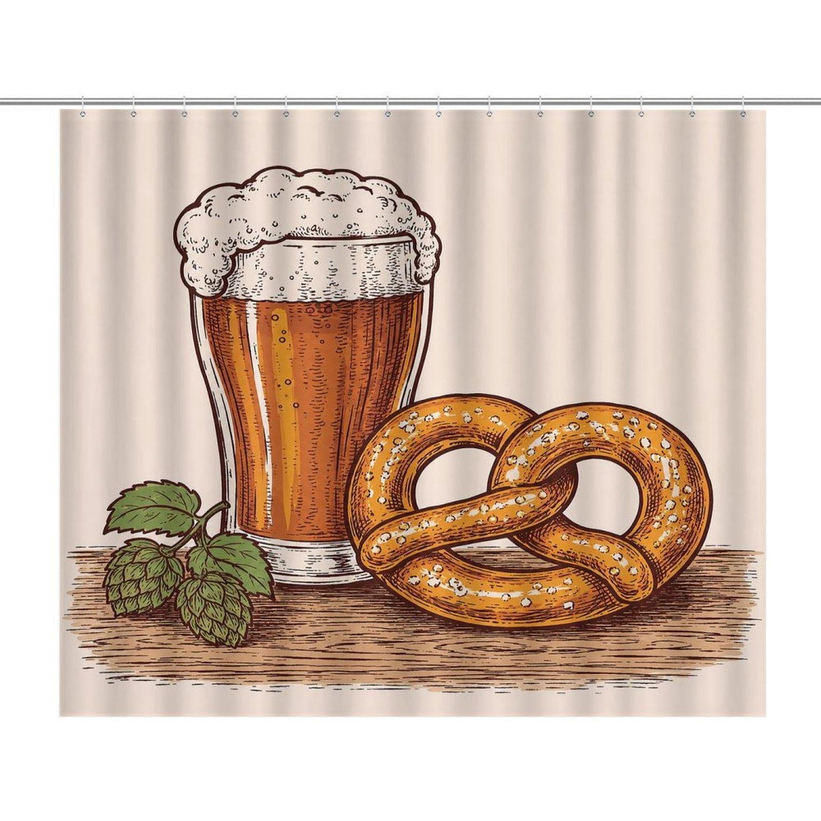 Beer Pretzel Hops Sketch Print Shower Curtain,Cloth Fabric Waterproof ...