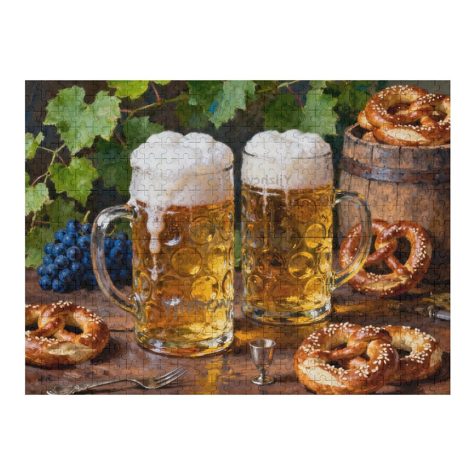 Beer and Pretzels Still Life Painting Wooden Jigsaw Puzzle 500 Pieces ...