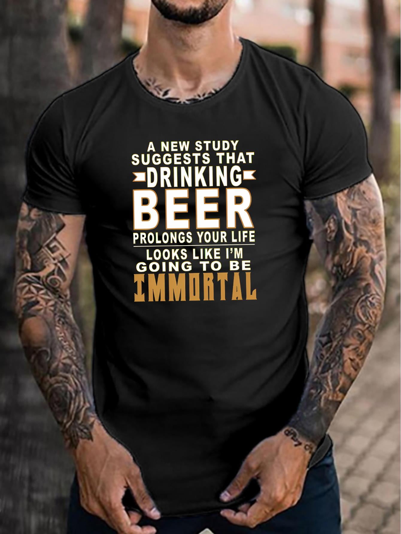Beer Print Men's Creative Top, Casual Short Sleeve Crew Neck T-shirt ...