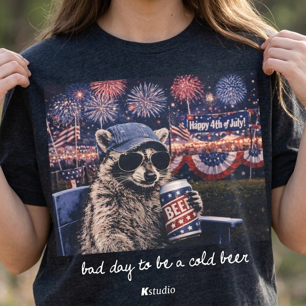 Beer Raccoon Shirt, Funny 4th of July Shirt, Patriotic Raccoon, Bad Day ...
