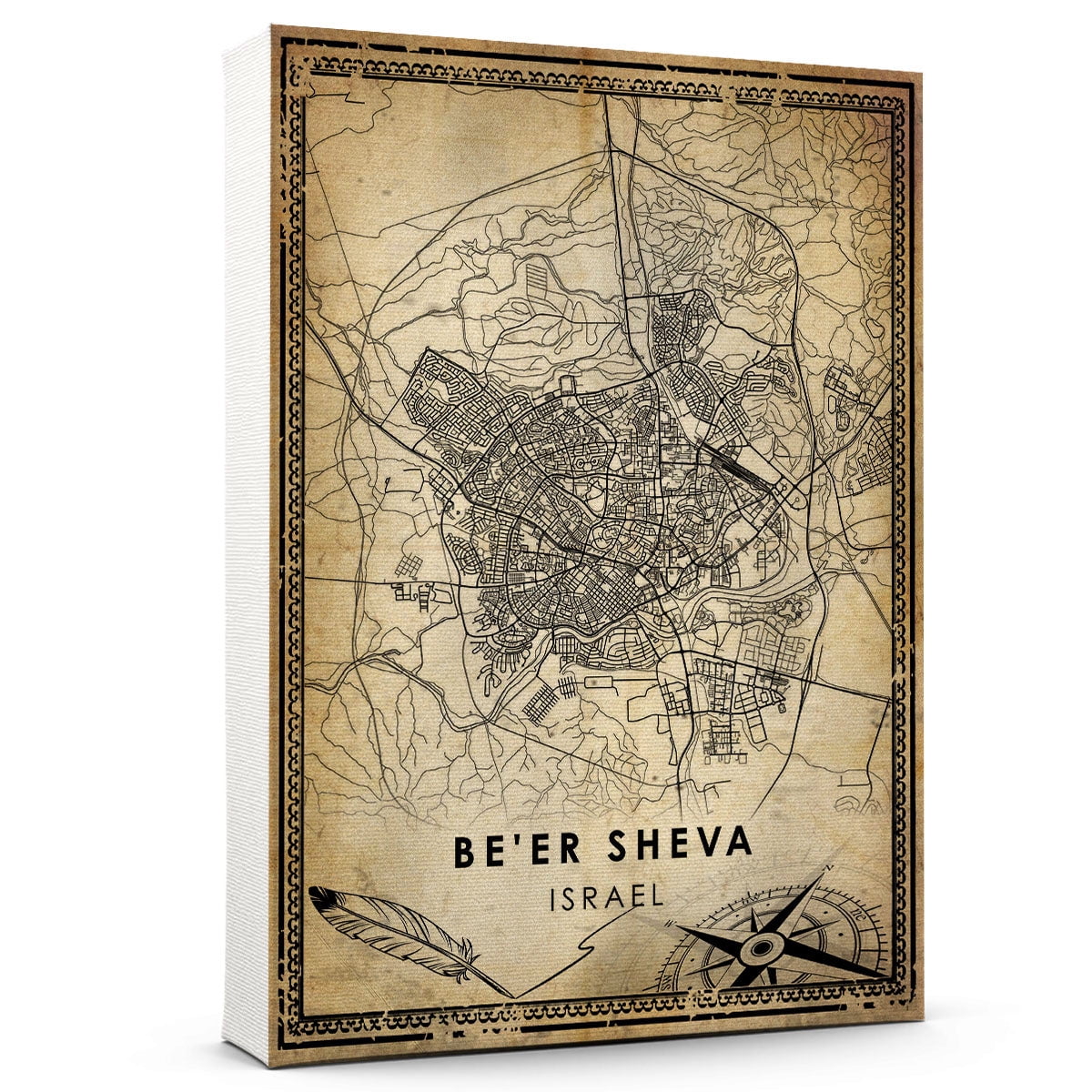 Beer Sheva Vintage Map Prints Canvas, Israel Map Art Canvas, Canvas ...