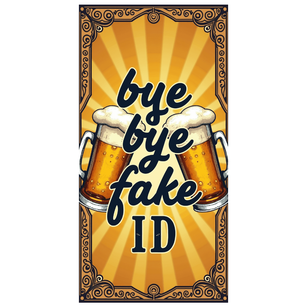 Beer Themed Banner with Cheers Image and bye bye fake ID Text Party ...