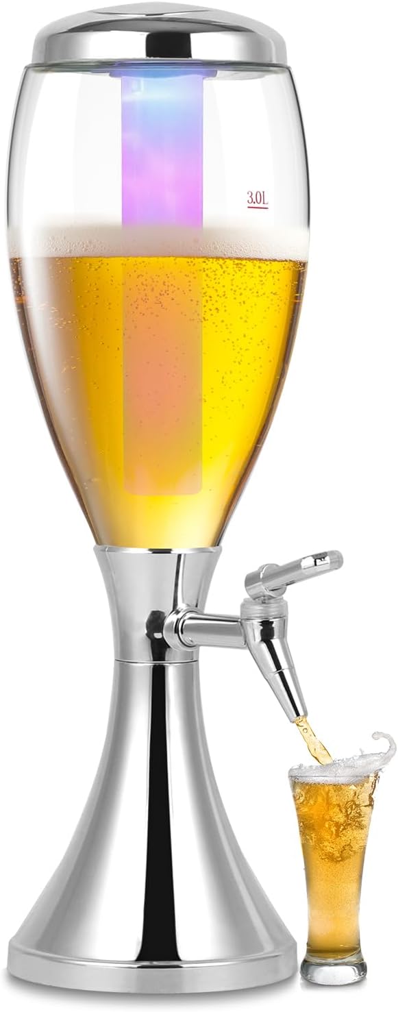 Beer Tower,100oz/3L Drink Tower with Ice Tube and LED Light,Margarita ...