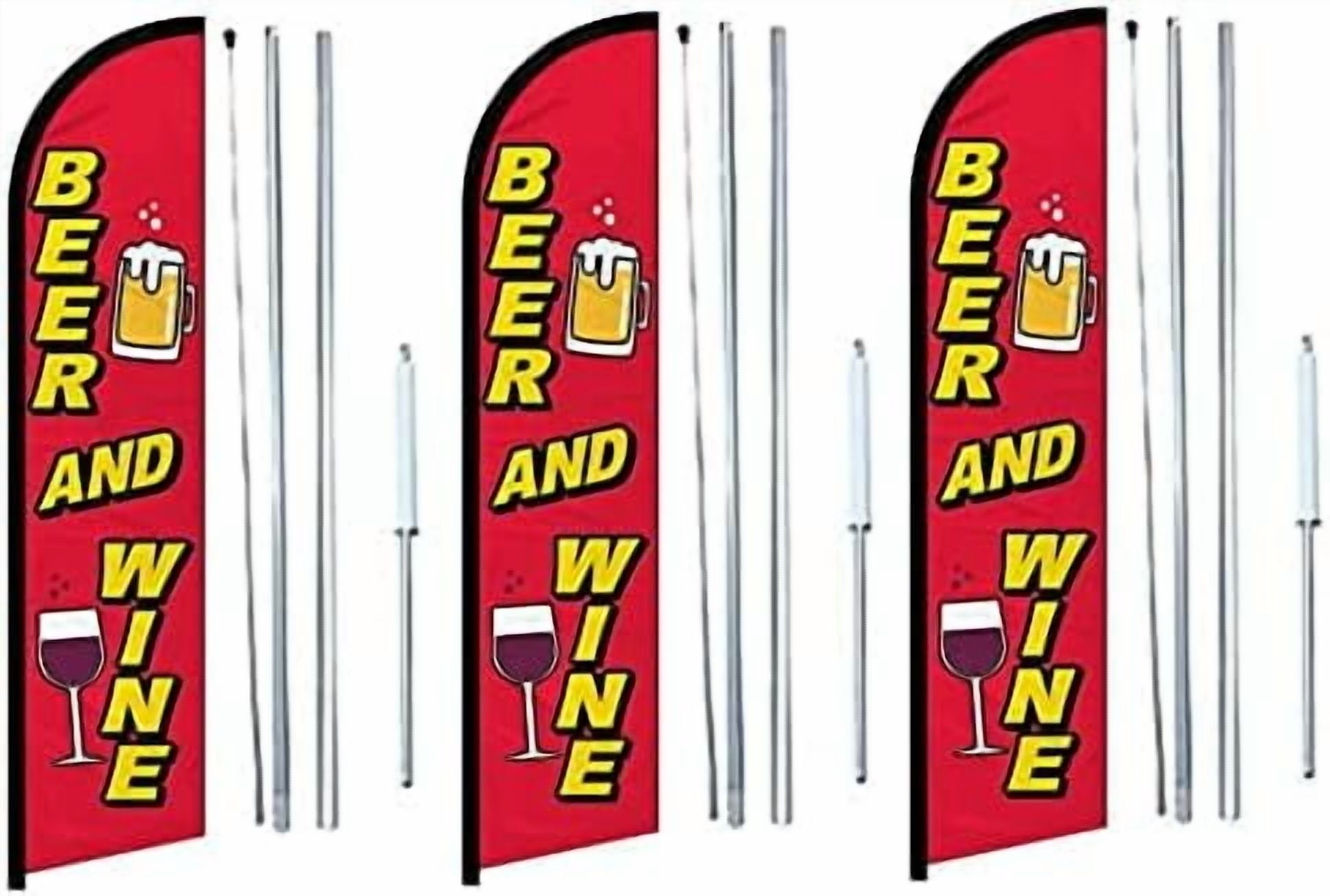 Beer and Wine Feather Flags Pack of 3 | 3 ft by 11.5 ft Beer and Wine ...