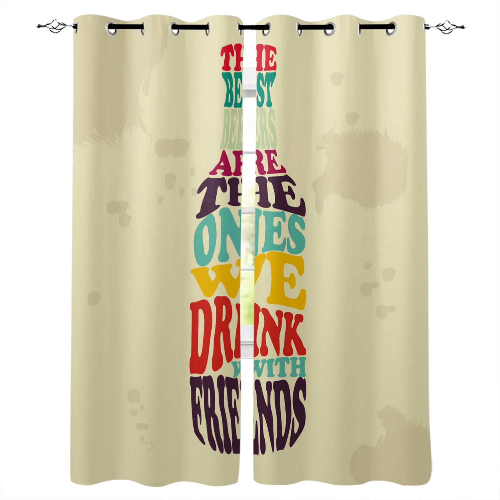 Beer Wine Glass Retro Text Window Curtains Living Room Outdoor Fabric ...