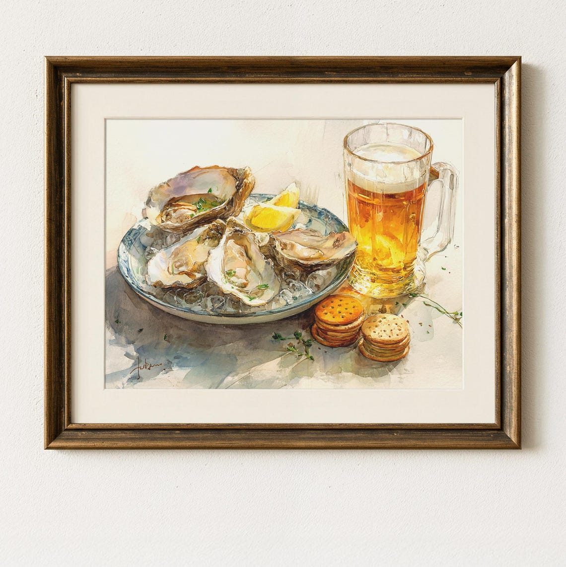 Beer and Oyster Print - Coastal Oyster, Rustic Seafood Wall Art ...