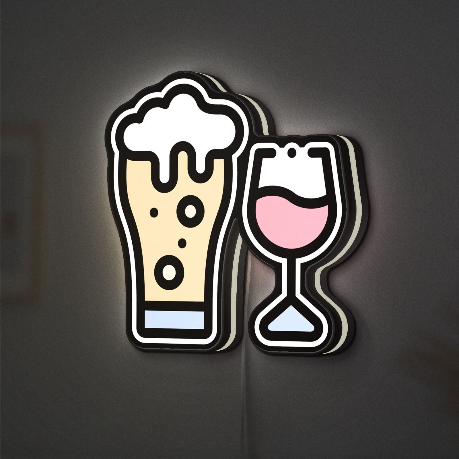 Beer and Wine 3D Novelty Light Box, Wine Glass Decor for Bars ...