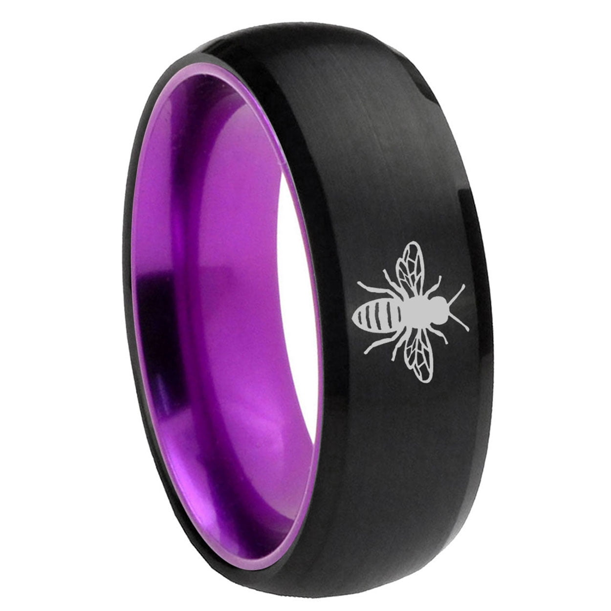 Bees 8MM Dome Black And Purple Tungsten Men Ring - Walmart.com