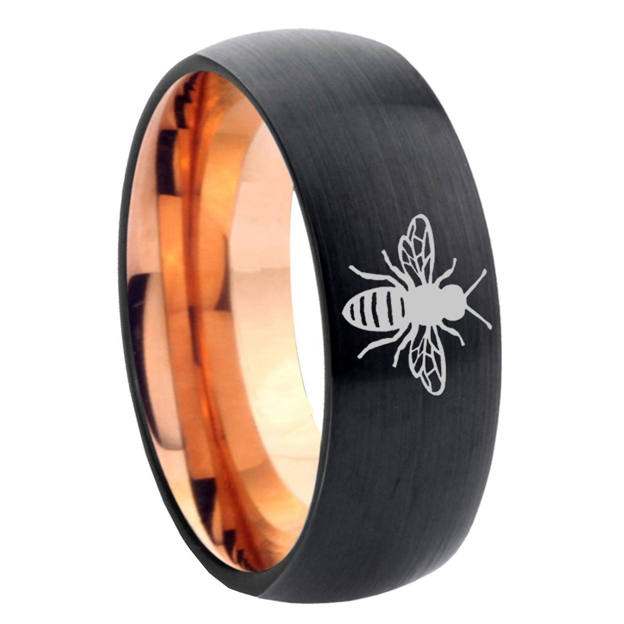 Bees 8MM Dome Black And Rose Gold Tungsten Wedding Ring - Walmart.com
