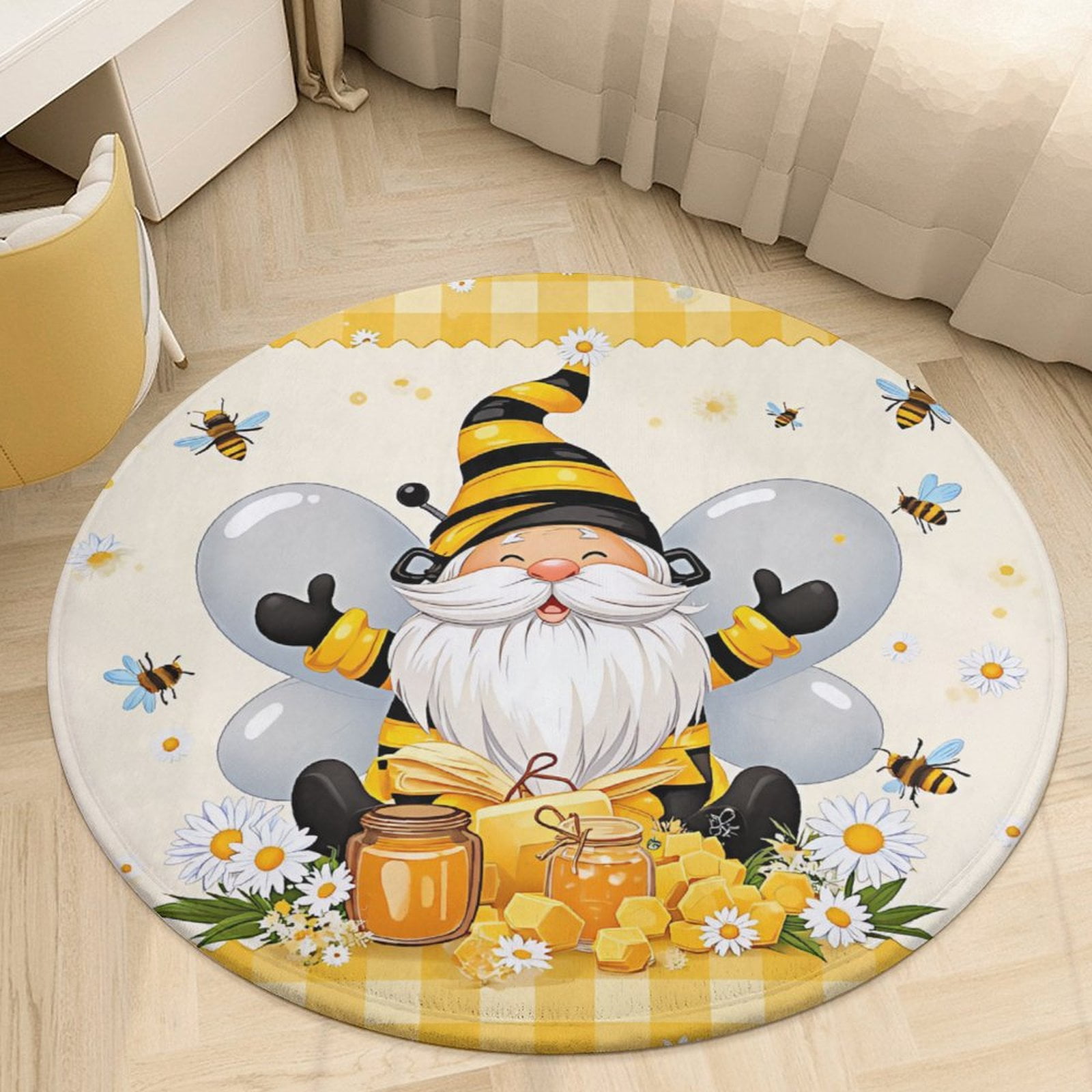 Bees And Flowers Round Area Rugs for Bedroom Living Room, 5FT Soft ...
