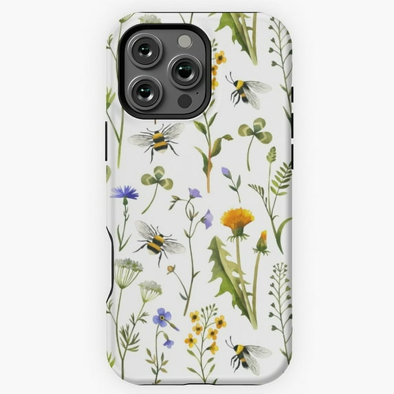 Bees And Wildflowers Nature Floral Garden Pattern Phone Case for iPhone 11 12 13 14 15 16 17 Pro ...