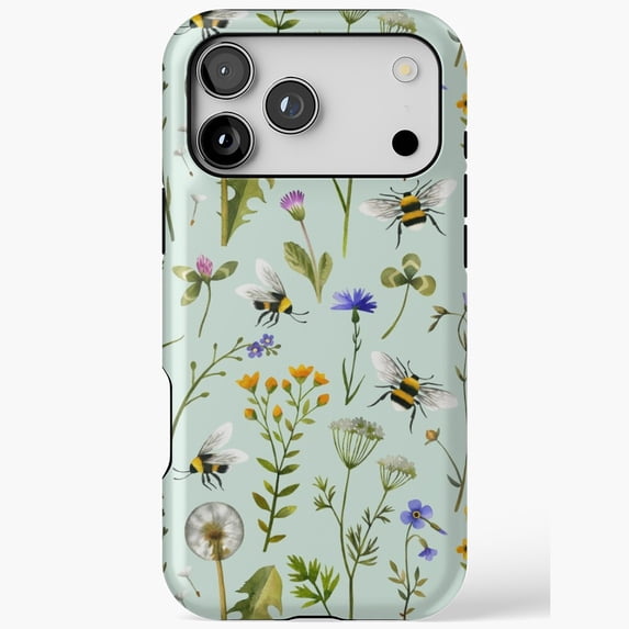 Bees And Wildflowers On Mint Green iPhone Case 17 through 11 Pro Max ...