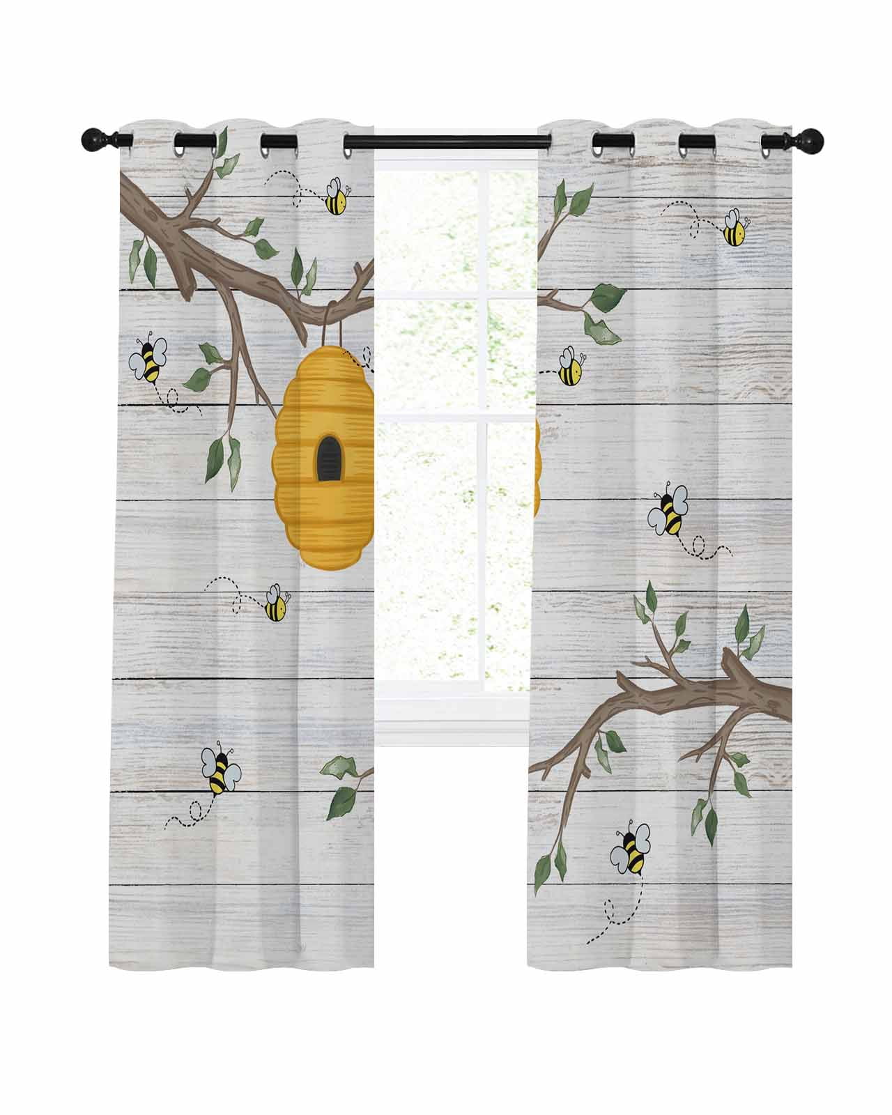 Bees Branches Blackout Curtains, Light Blocking Print Window Curtains ...