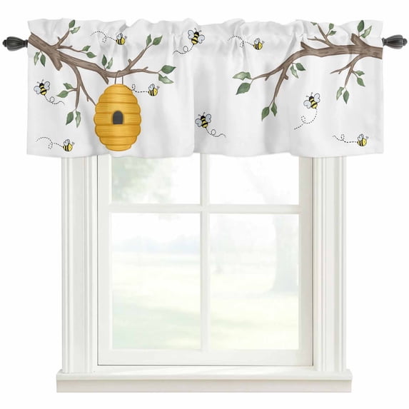 Bees Branches Rod Pocket Curtain Valance, Farmhouse Spring Botanical ...