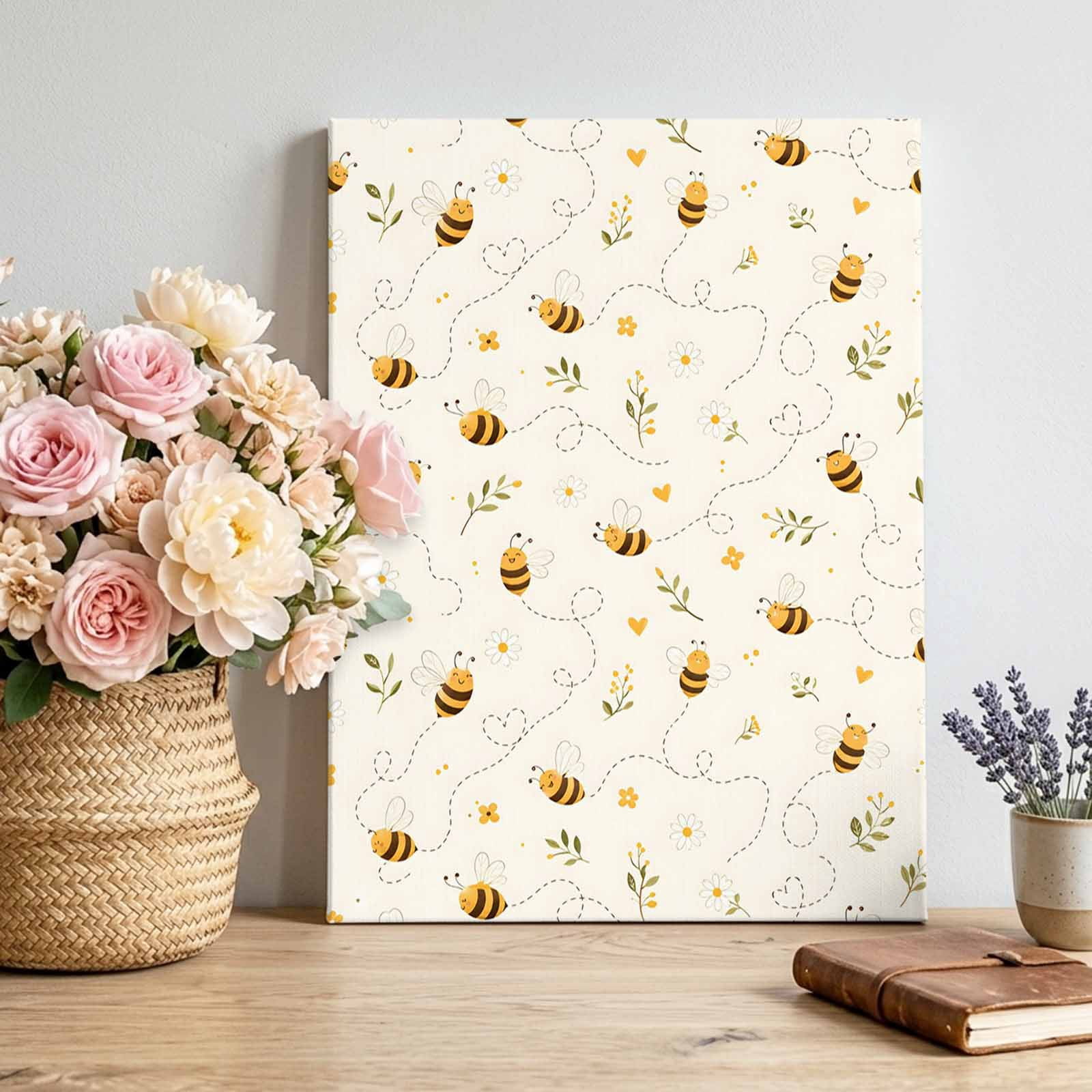 Bees Canvas Wall Art for Living Room, Minimalist Rustic Yellow ...
