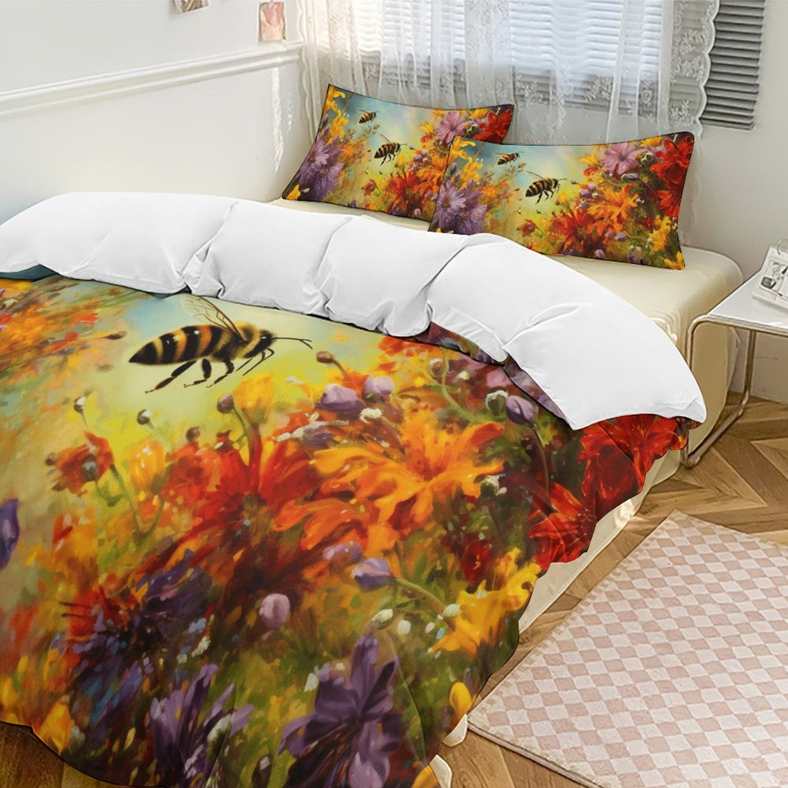 Bees Collect Honey 3 Pieces Duvet Cover with Zipper Closure,Premium ...