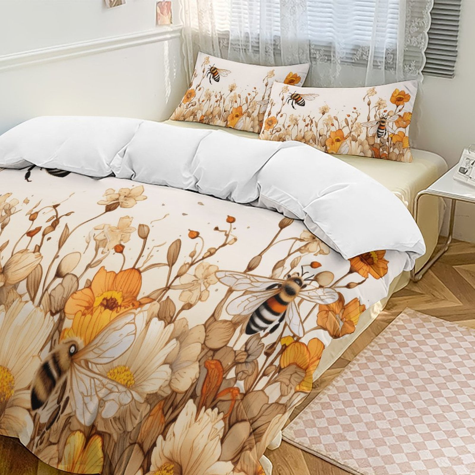 Bees Collect Honey Duvet Cover Set Themed Multicolor Polyester Bedding ...