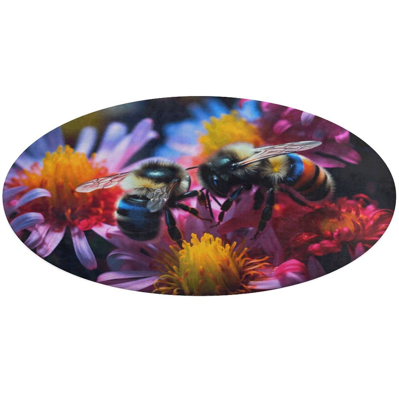 Bees Collect Honey Floral Medallion Round Rug - Small Round Area Rug ...