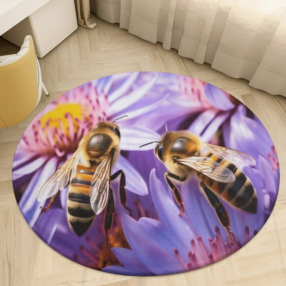 Bees Collect Honey Floral Medallion Round Rug - Small Round Area Rug ...