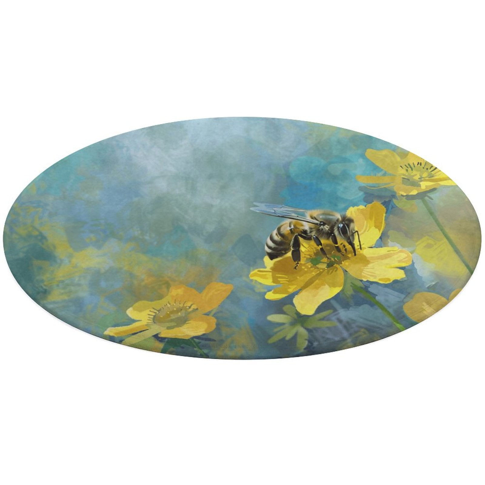 Bees Collect Honey Floral Medallion Round Rug - Small Round Area Rug ...