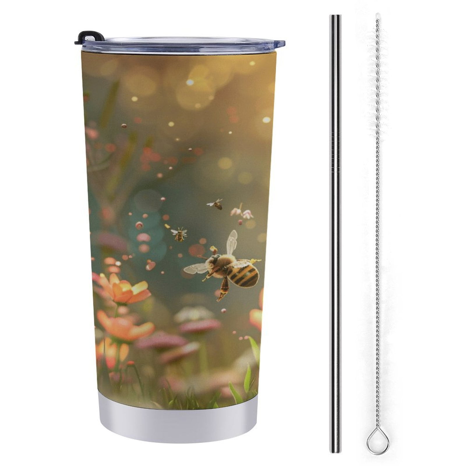 Bees Collect Honey Print Tumbler with Lid And Straw, 20 Oz Cup ...