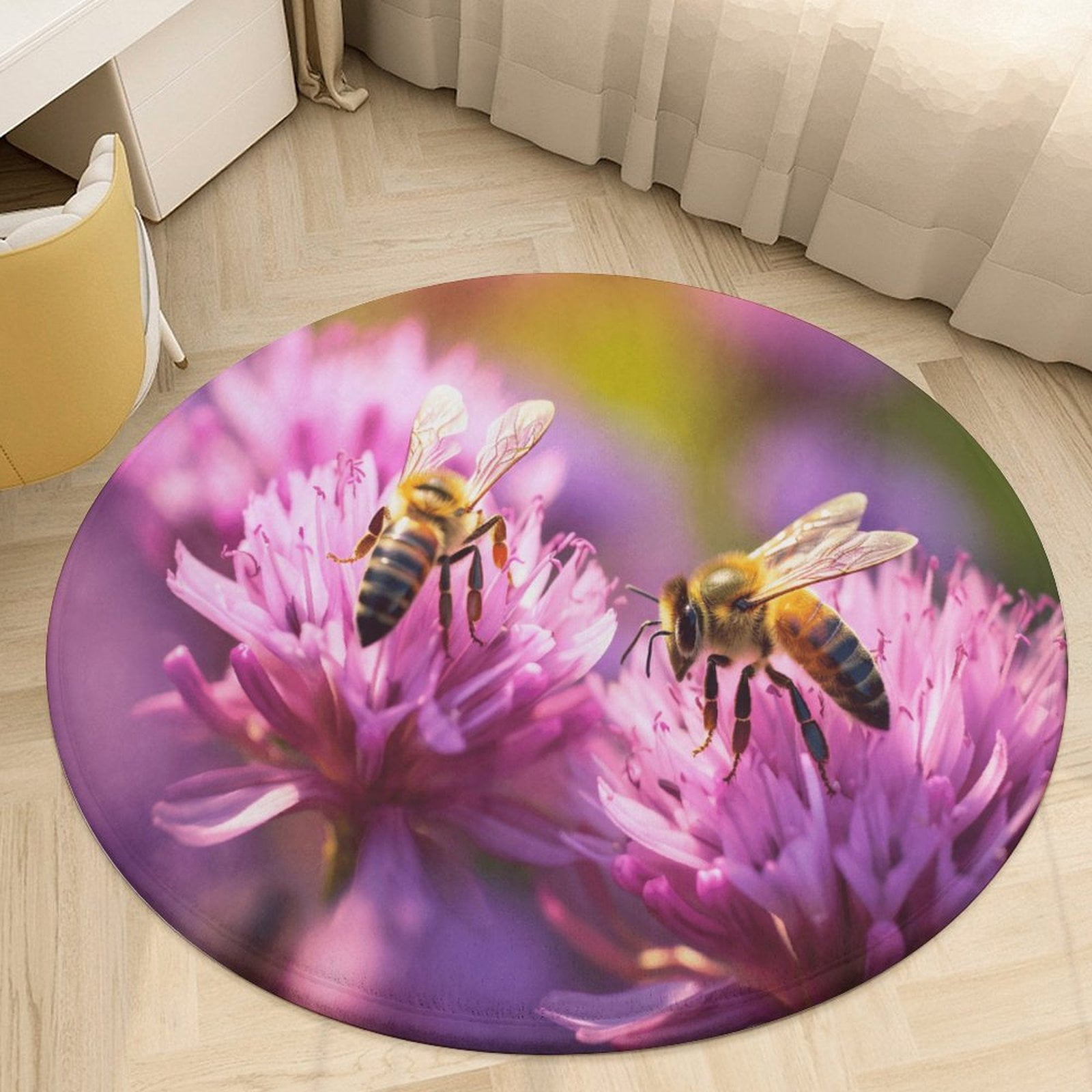 Bees Collect Honey Round Rugs -Washable Non-Slip Small Round Area Rug ...
