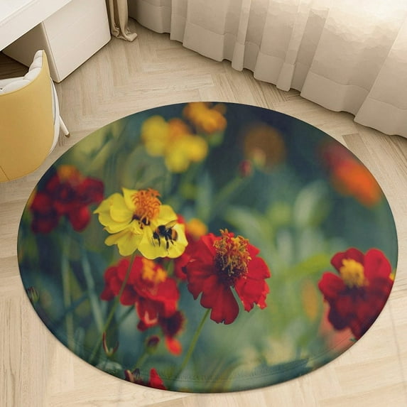 Bees Collect Honey Round Rugs -Washable Non-Slip Small Round Area Rug ...