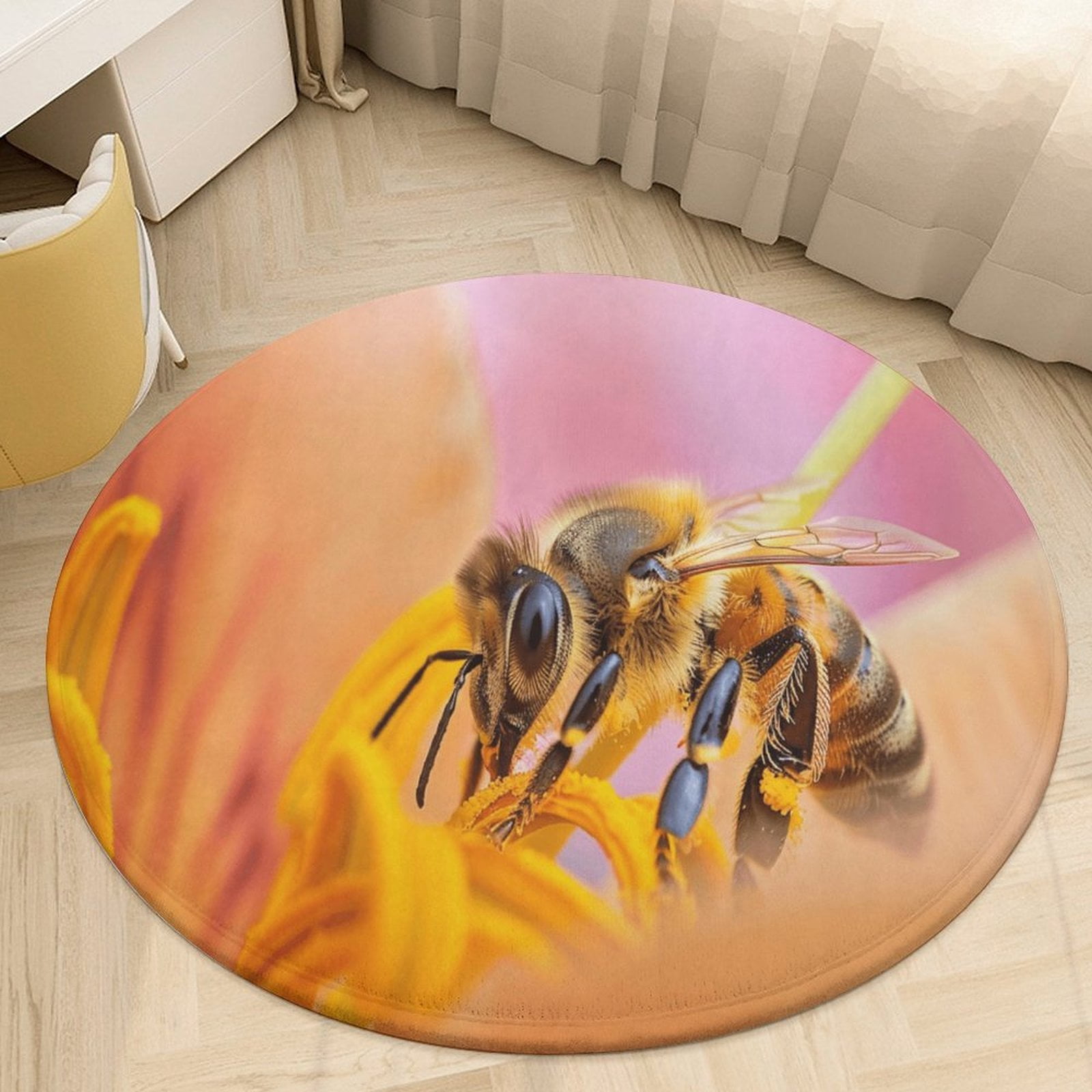 Bees Collect Honey Round Rugs -Washable Non-Slip Small Round Area Rug ...