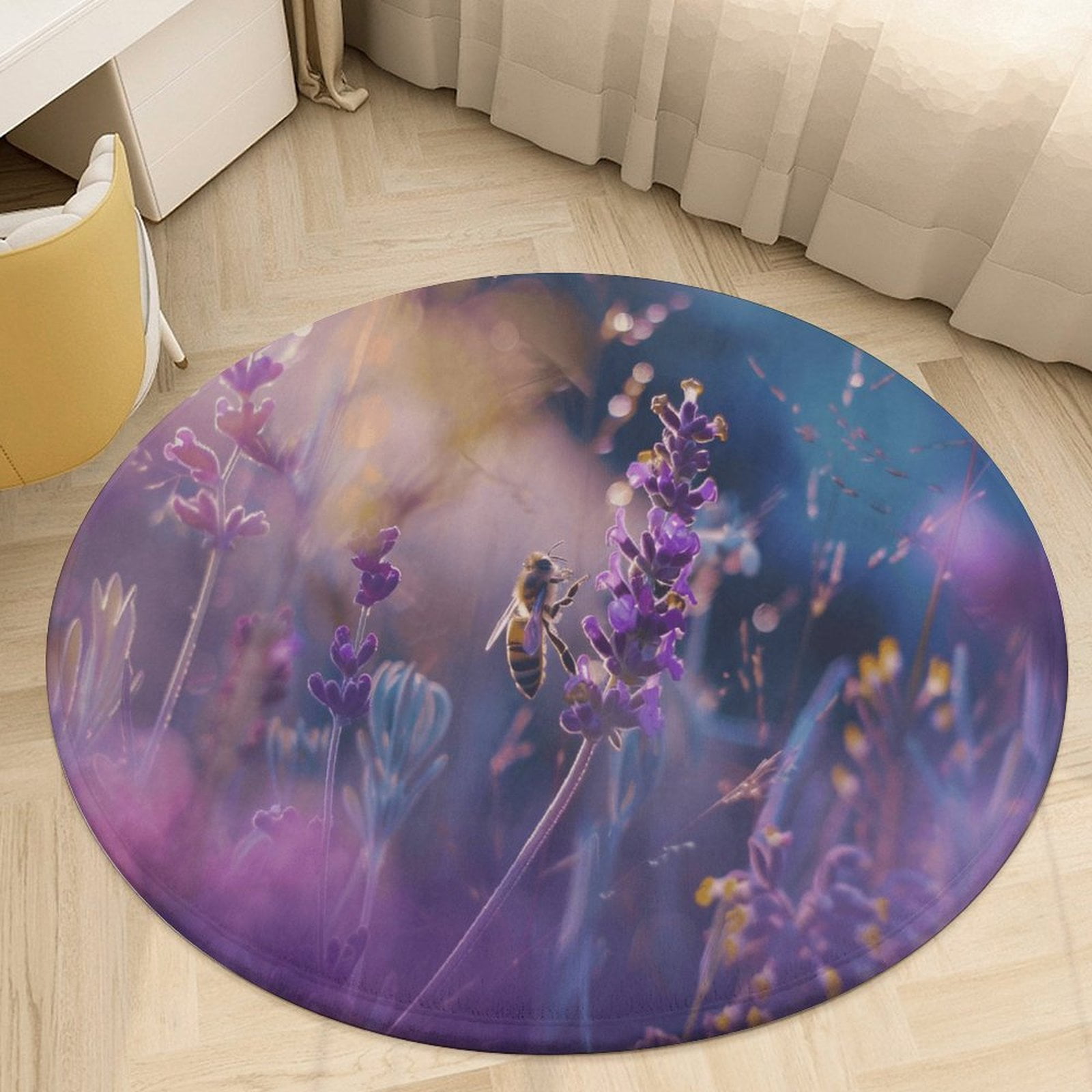 Bees Collect Honey Round Rugs -Washable Non-Slip Small Round Area Rug ...